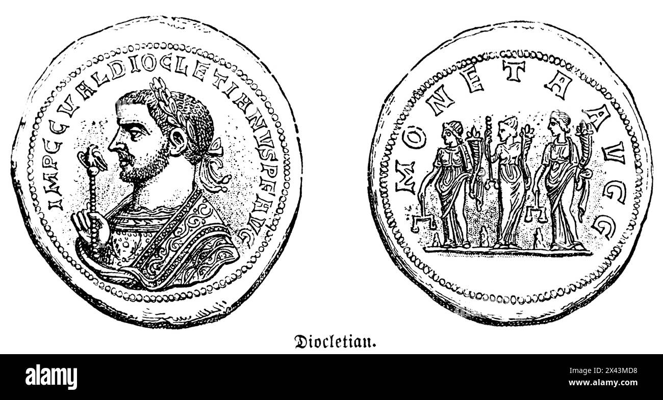 Coin with Emperor Diocletian, Roman Empire, Italy, historic ...