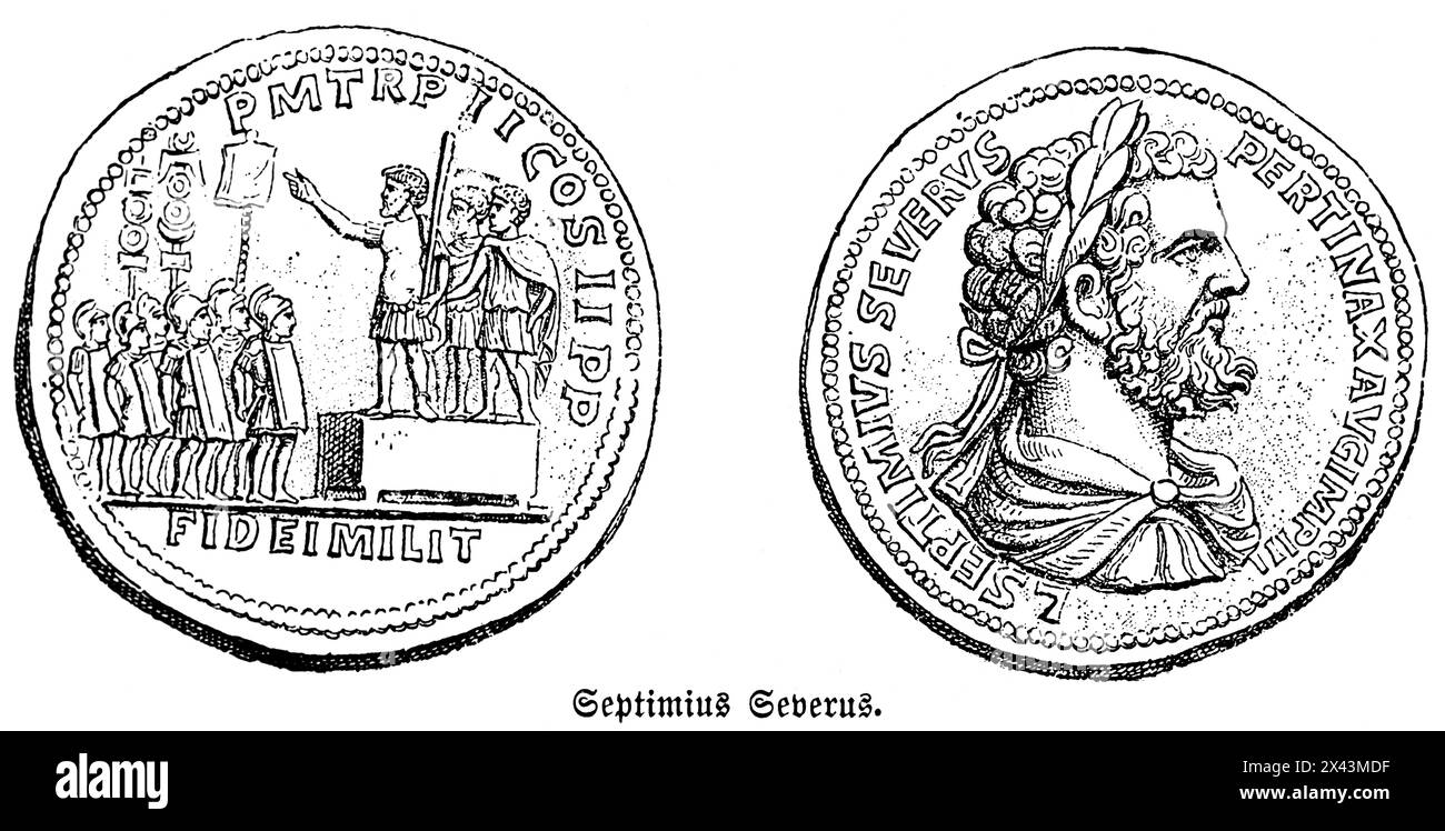 Coin with Emperor Septimus Severus, Roman politician and Empire, Italy ...