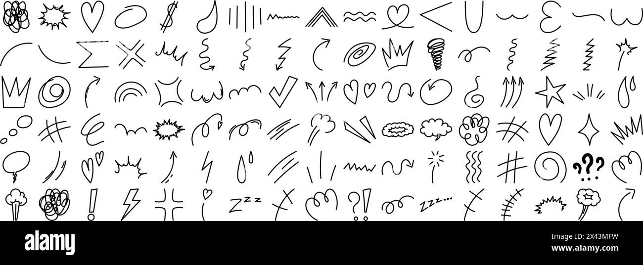 Hand drawn anime emotion effect set. Manga collection of arrows ...