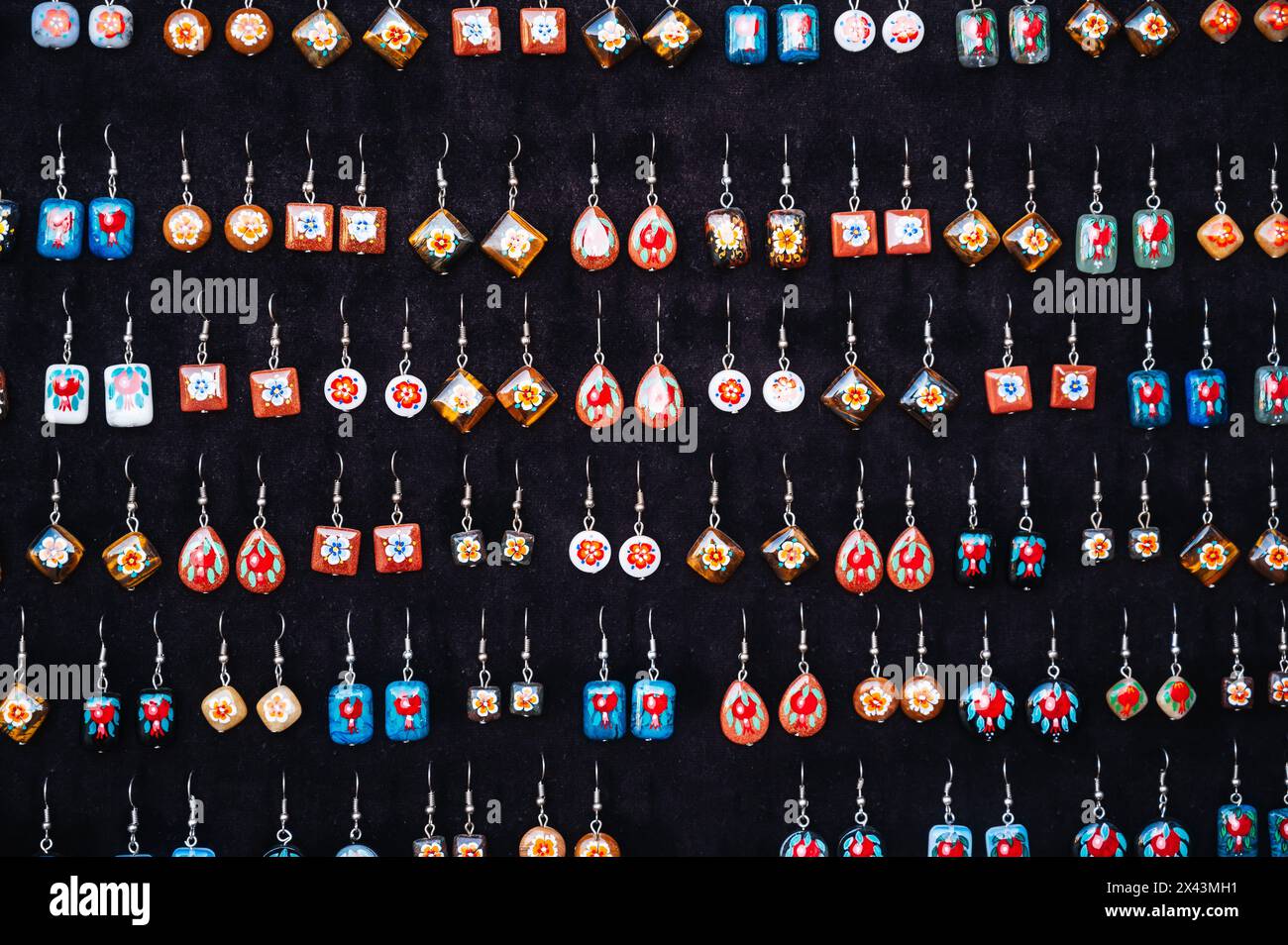 handmade oriental Uzbek earrings with hand-painted traditional patterns ...