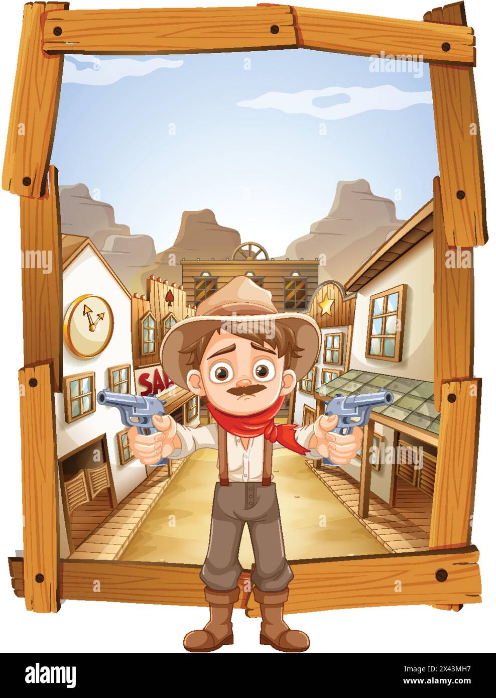 Cartoon cowboy in a lively western town scene Stock Vector Image & Art ...