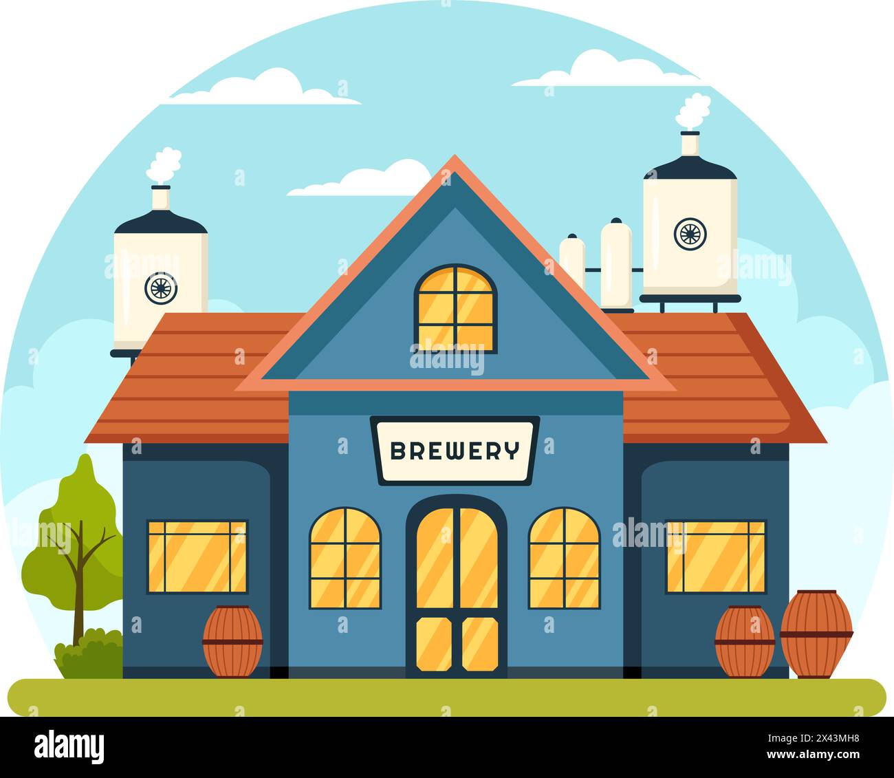 Brewery Production Process Vector Illustration with Beer Tank and ...