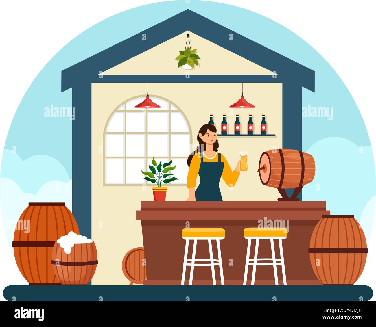 Brewery Production Process Vector Illustration with Beer Tank and ...