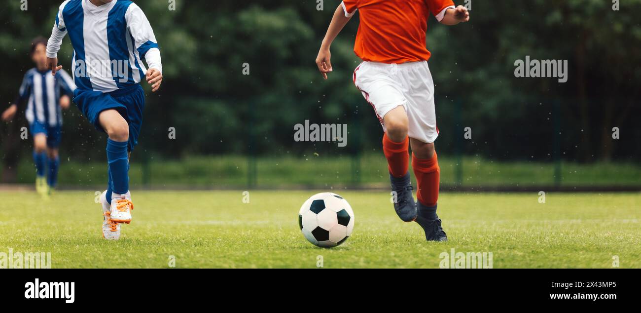 Kids Soccer Tournament Game. Children Boys Compete in Duel on Football ...