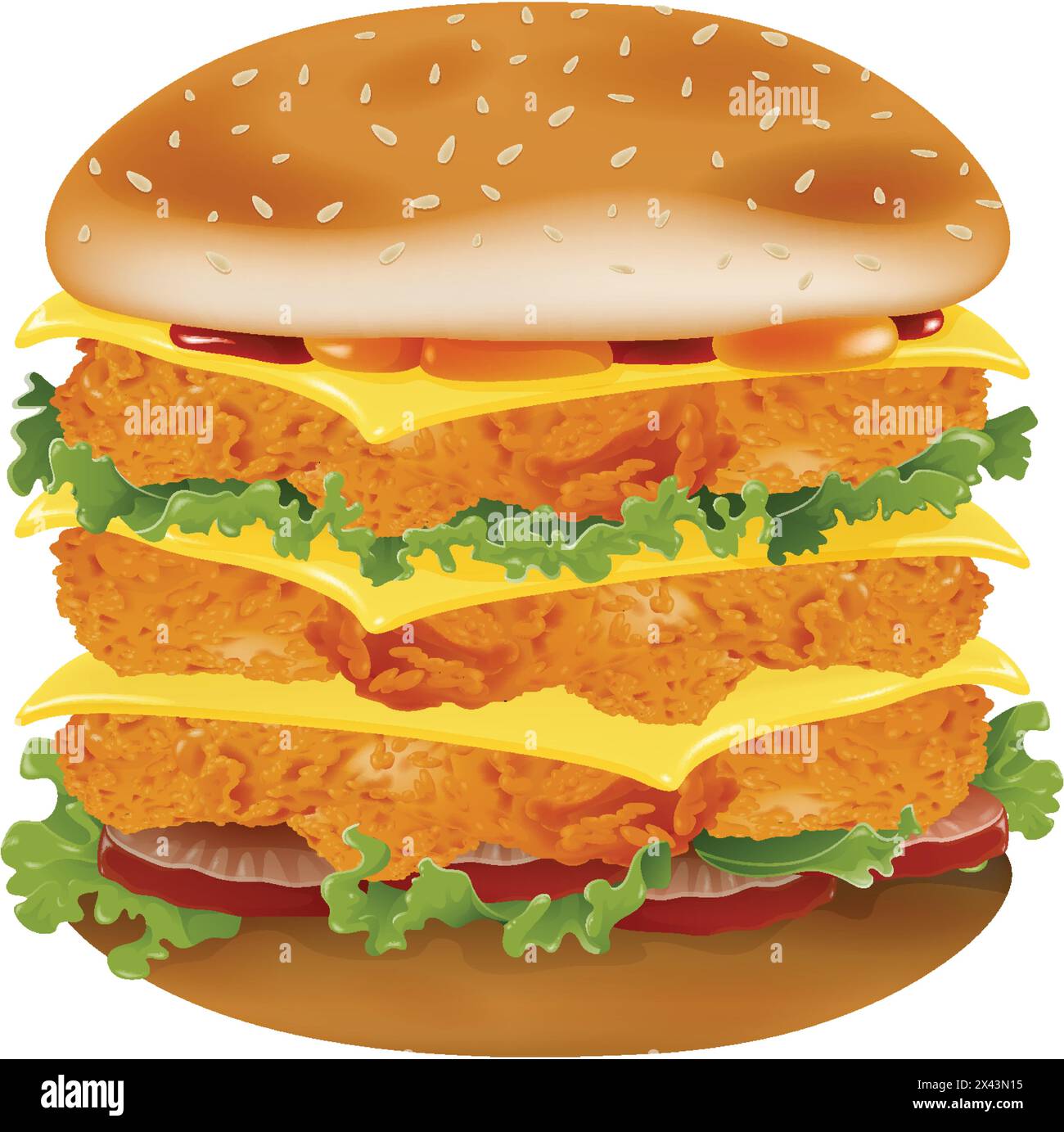 Vector illustration of a stacked chicken burger Stock Vector Image ...
