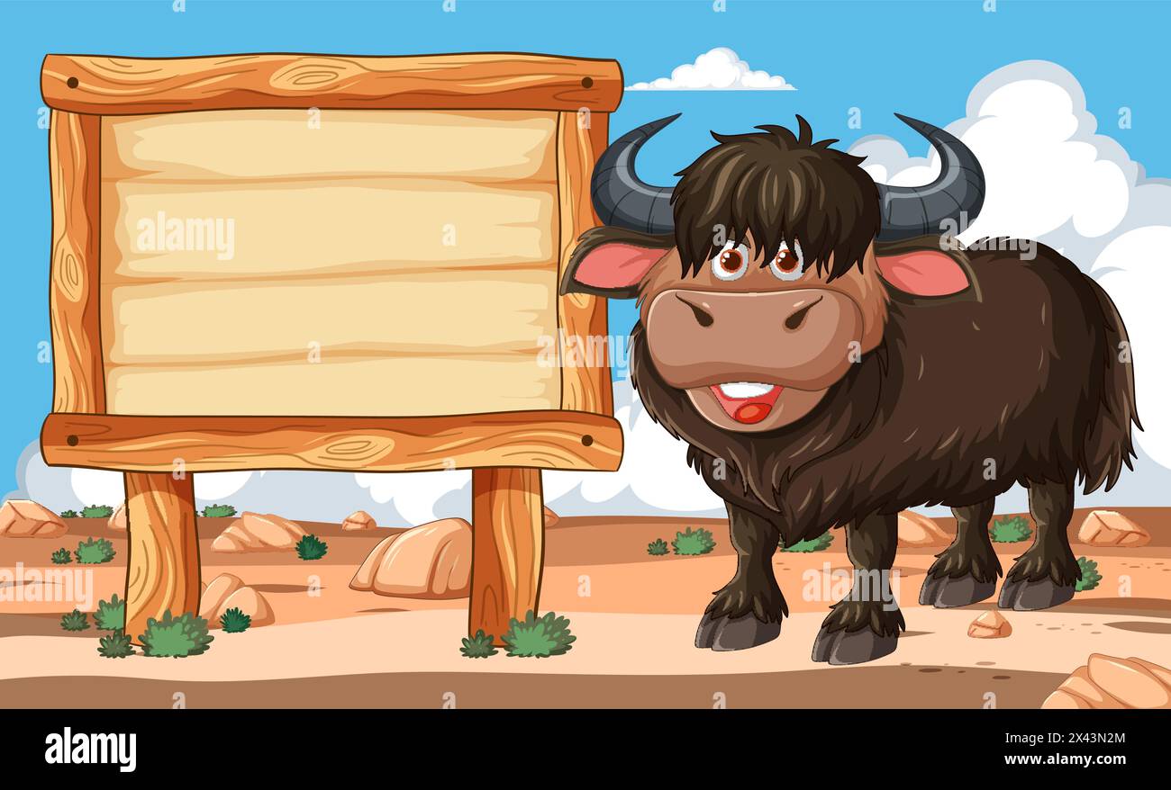 Cartoon yak standing next to a blank sign Stock Vector Image & Art - Alamy