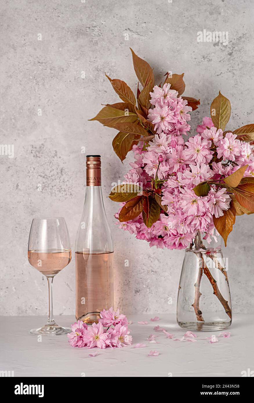 Drink photography of rose wine; wine; pink; wineglass; bottle; vintage ...