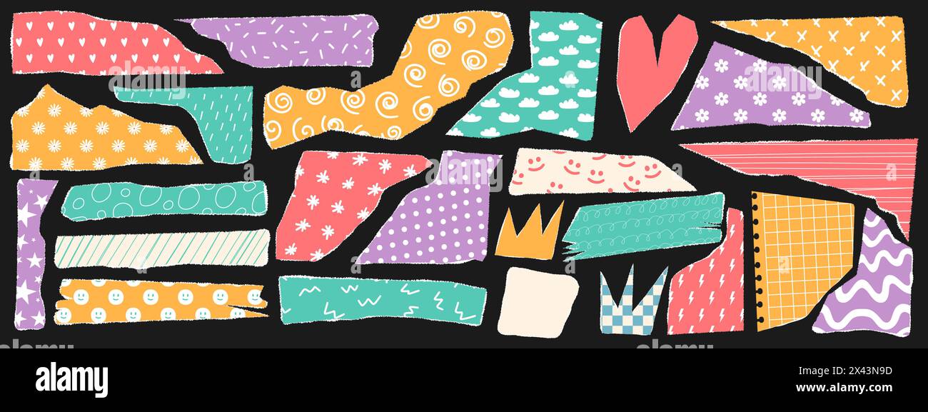 Set of ripped paper sheets with funny pattern. Design elements for ...