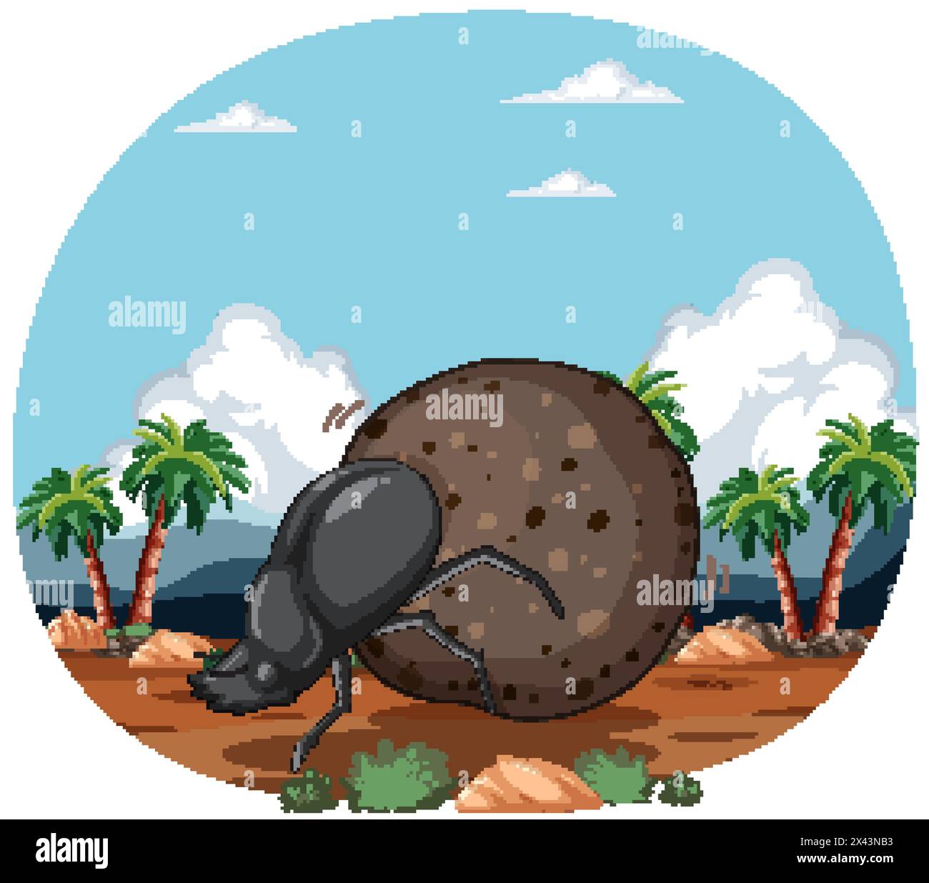 Cartoon dung beetle pushing a large ball Stock Vector Image & Art - Alamy