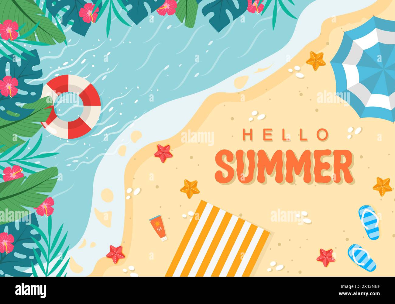 Summer sale promotion banner. Top view of sunny beach with ocean wave ...