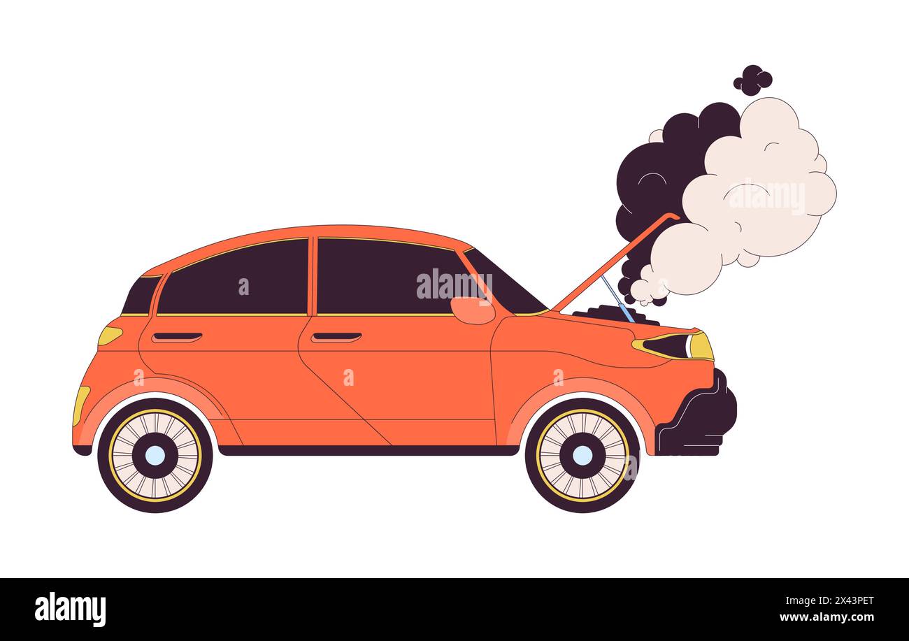 Smoke rising up from broken car 2D linear cartoon object Stock Vector ...