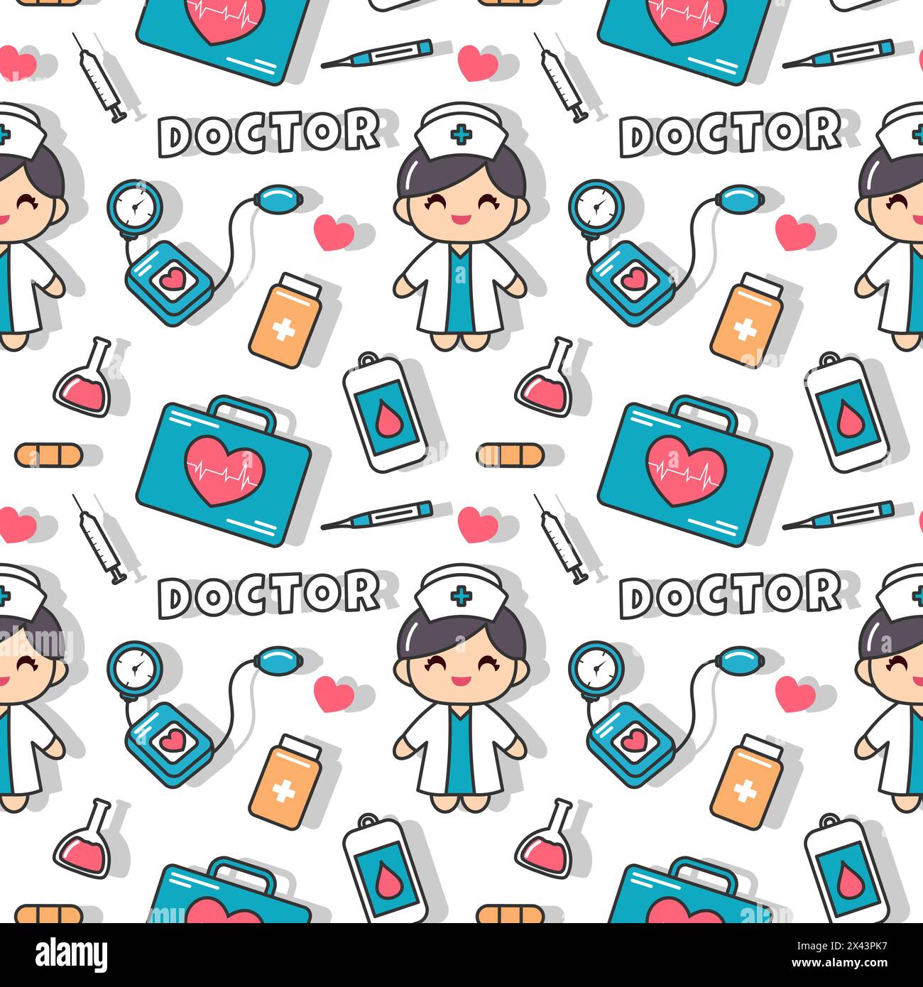 Doctors Seamless Pattern Design with Medical Equipment in Template Hand ...