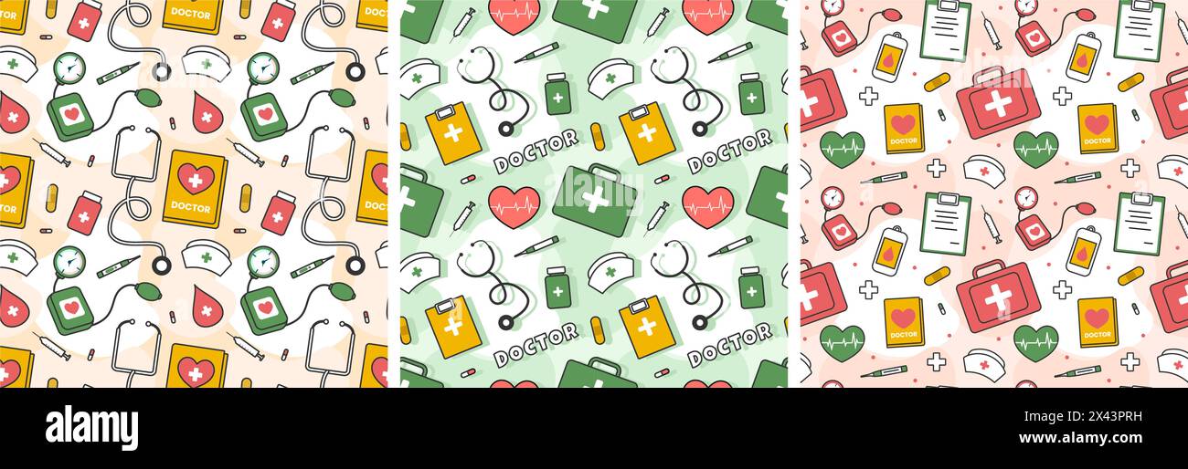 Doctors Seamless Pattern Design with Medical Equipment in Template Hand ...
