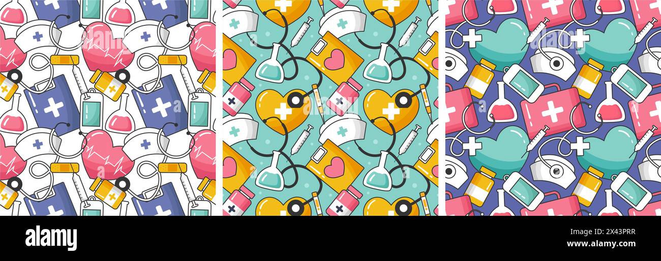 Doctors Seamless Pattern Design with Medical Equipment in Template Hand ...