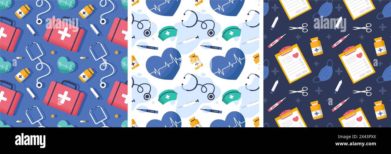 Doctors Seamless Pattern Design with Medical Equipment in Template Hand ...
