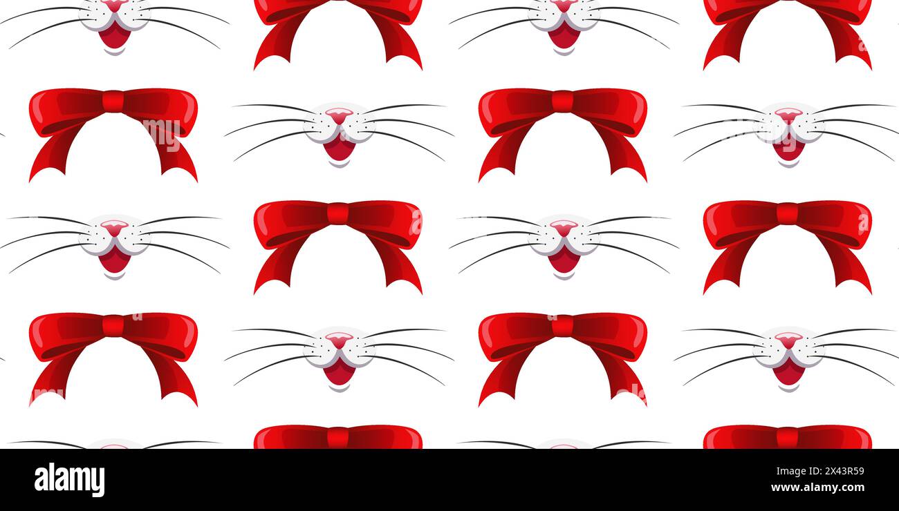 Red bows and a pink cats nose with long whiskers on a white background ...