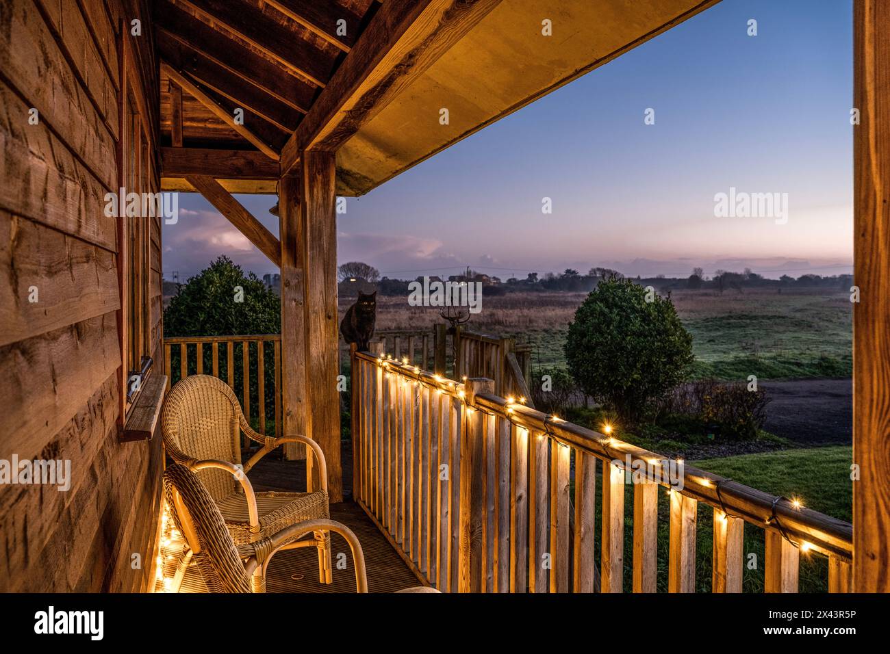 Magical fairylights on veranda. Christmas in East Sussex home, South ...