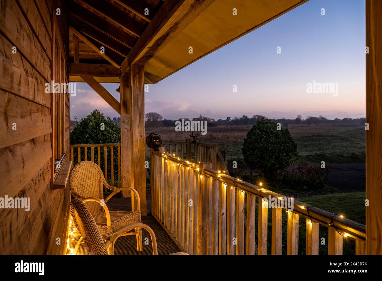 Magical fairylights on veranda. Christmas in East Sussex home, South ...
