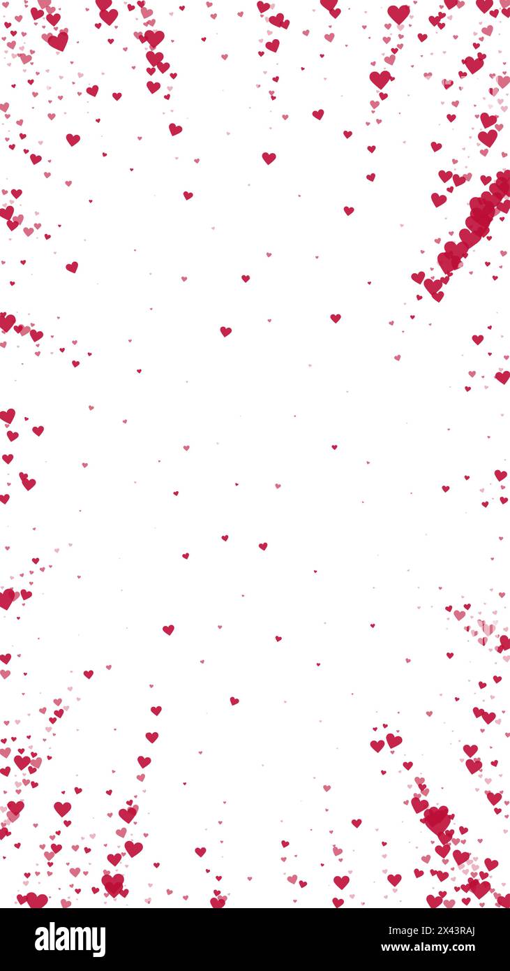 Falling hearts valentine card template. Red hearts scattered on white ...