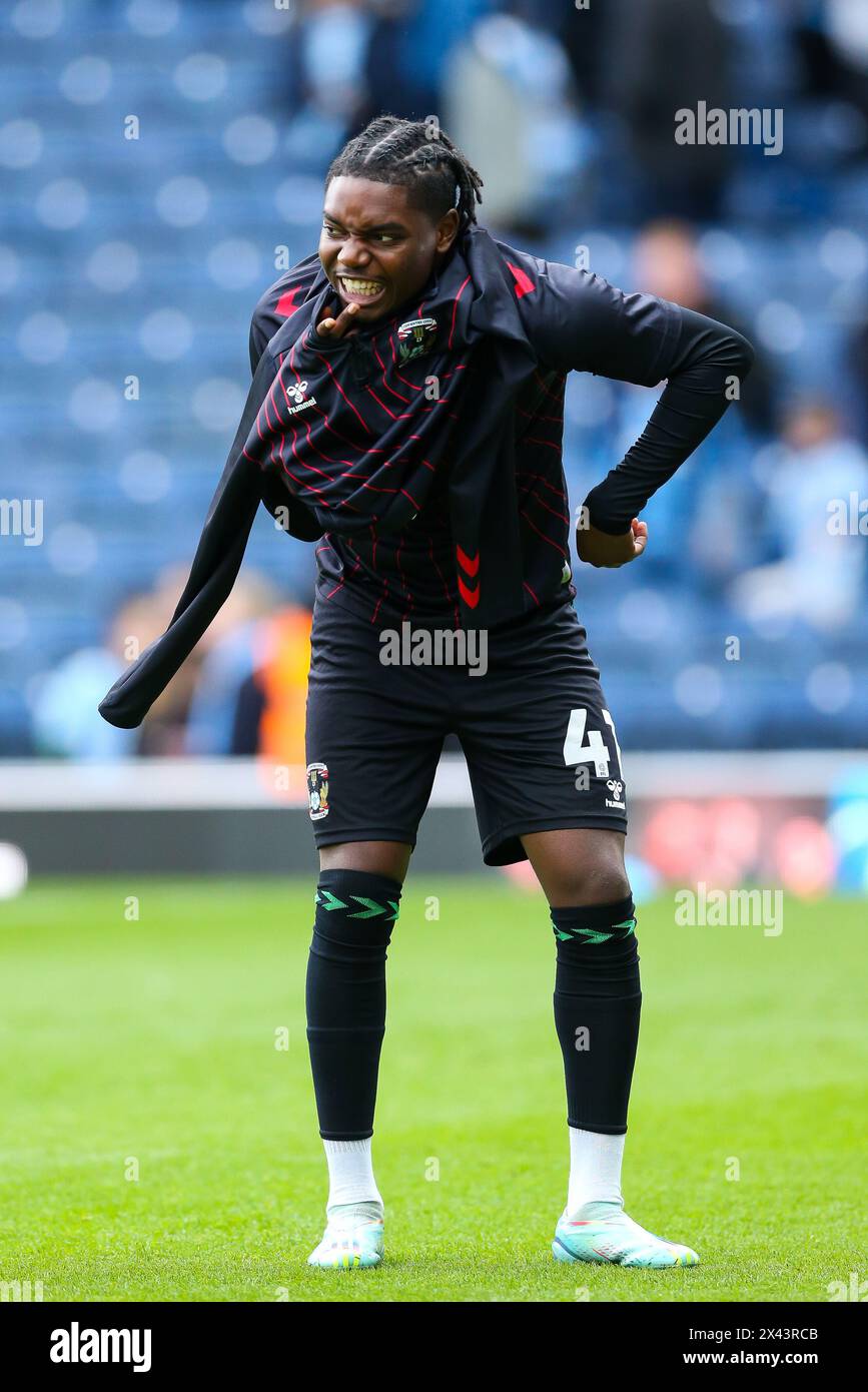 Coventry City's Dermi Lusala during the pre-match warm up ahead of the Sky Bet Championship ...