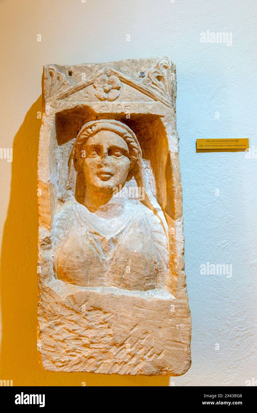 Hellenistic Greek stele stone carving of woman wearing Illyrian ...