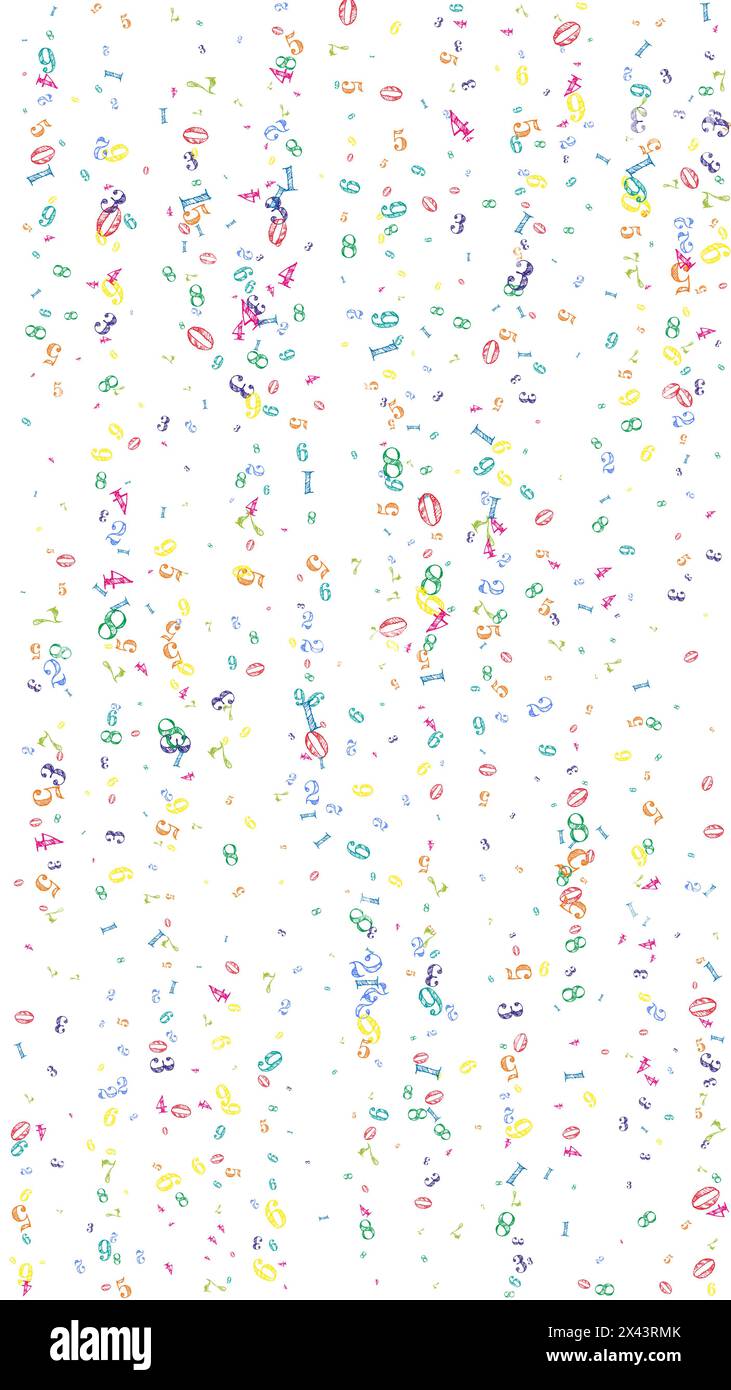 Scattered numbers. Colorful childish digits flying chaotic. Back to ...