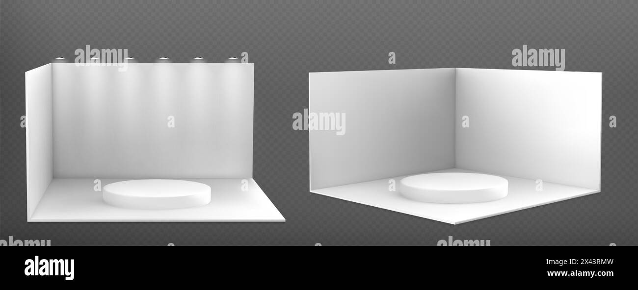 3D set of exhibition booth mockups isolated on transparent background. Vector realistic ...