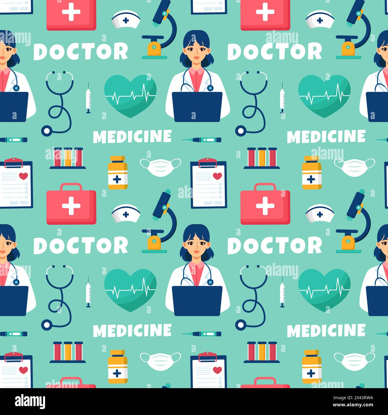 Doctors Seamless Pattern Design with Medical Equipment in Template Hand ...