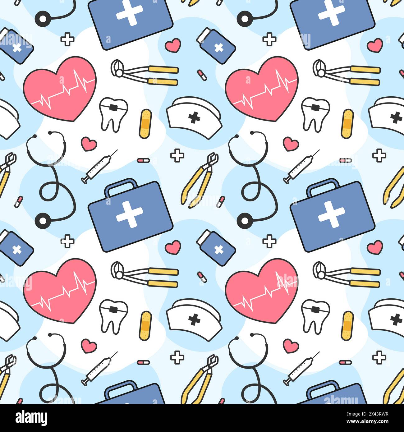 Doctors Seamless Pattern Design with Medical Equipment in Template Hand ...