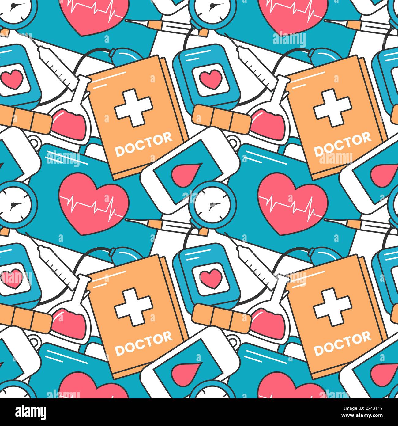 Doctors Seamless Pattern Design with Medical Equipment in Template Hand ...