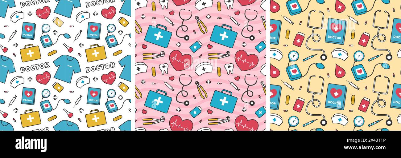 Doctors Seamless Pattern Design with Medical Equipment in Template Hand ...