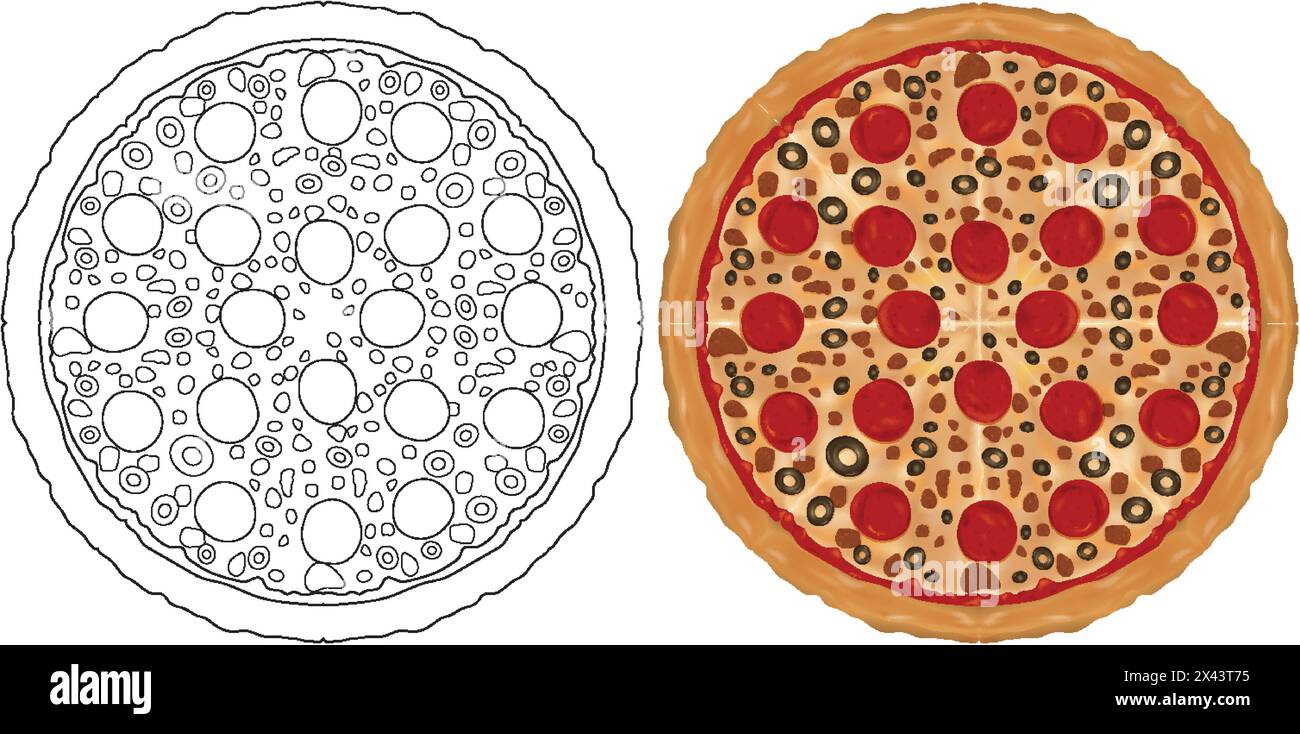 Vector illustration of a pepperoni pizza Stock Vector Image & Art - Alamy