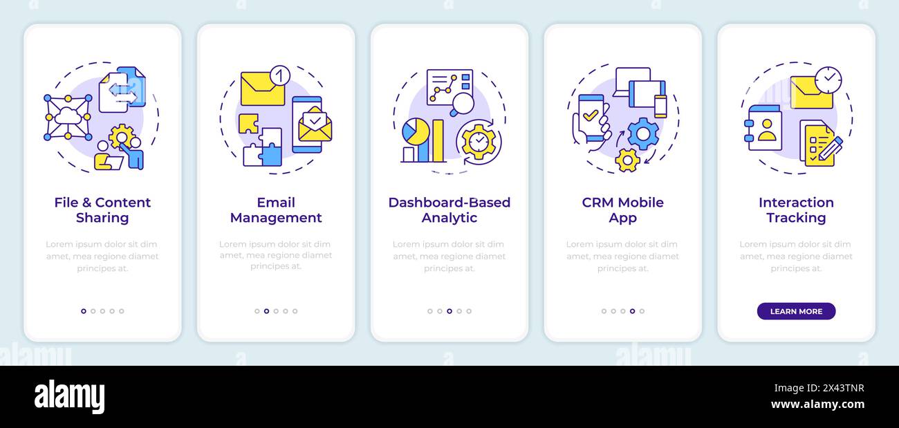 CRM system benefits onboarding mobile app screen Stock Vector Image ...