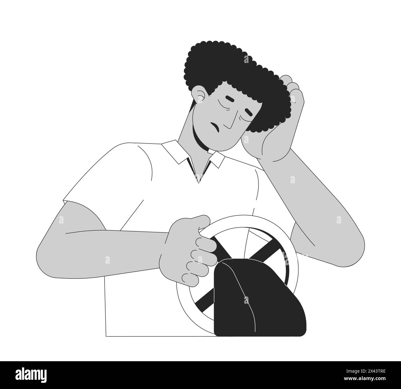 Exhausted latin american man driving car black and white 2D line cartoon character Stock Vector ...