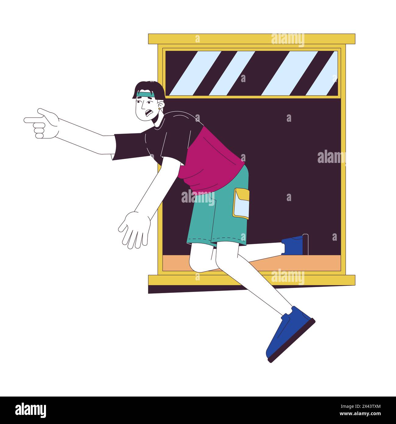 Careless asian man falling of window 2D linear cartoon character Stock ...