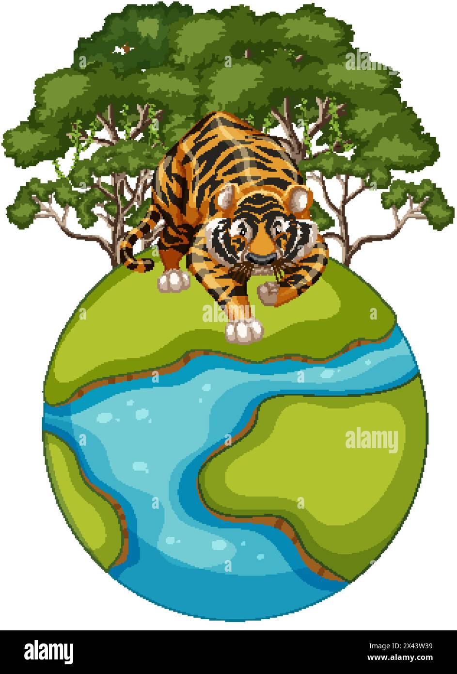 Illustration of a tiger atop a stylized Earth Stock Vector Image & Art ...