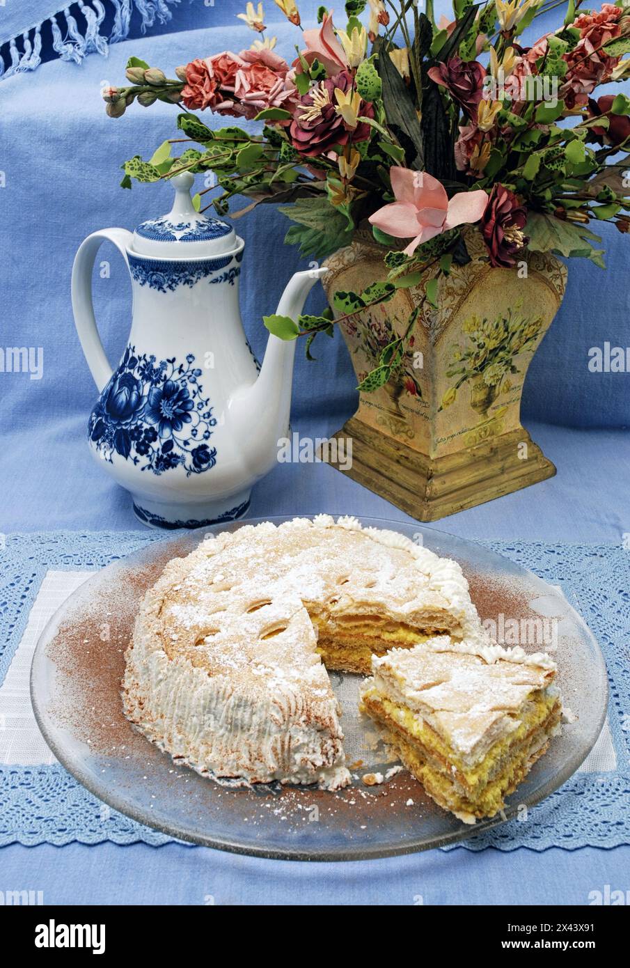 Traditional italian diplomatic cake, with sponge cake, puff pastry and ...