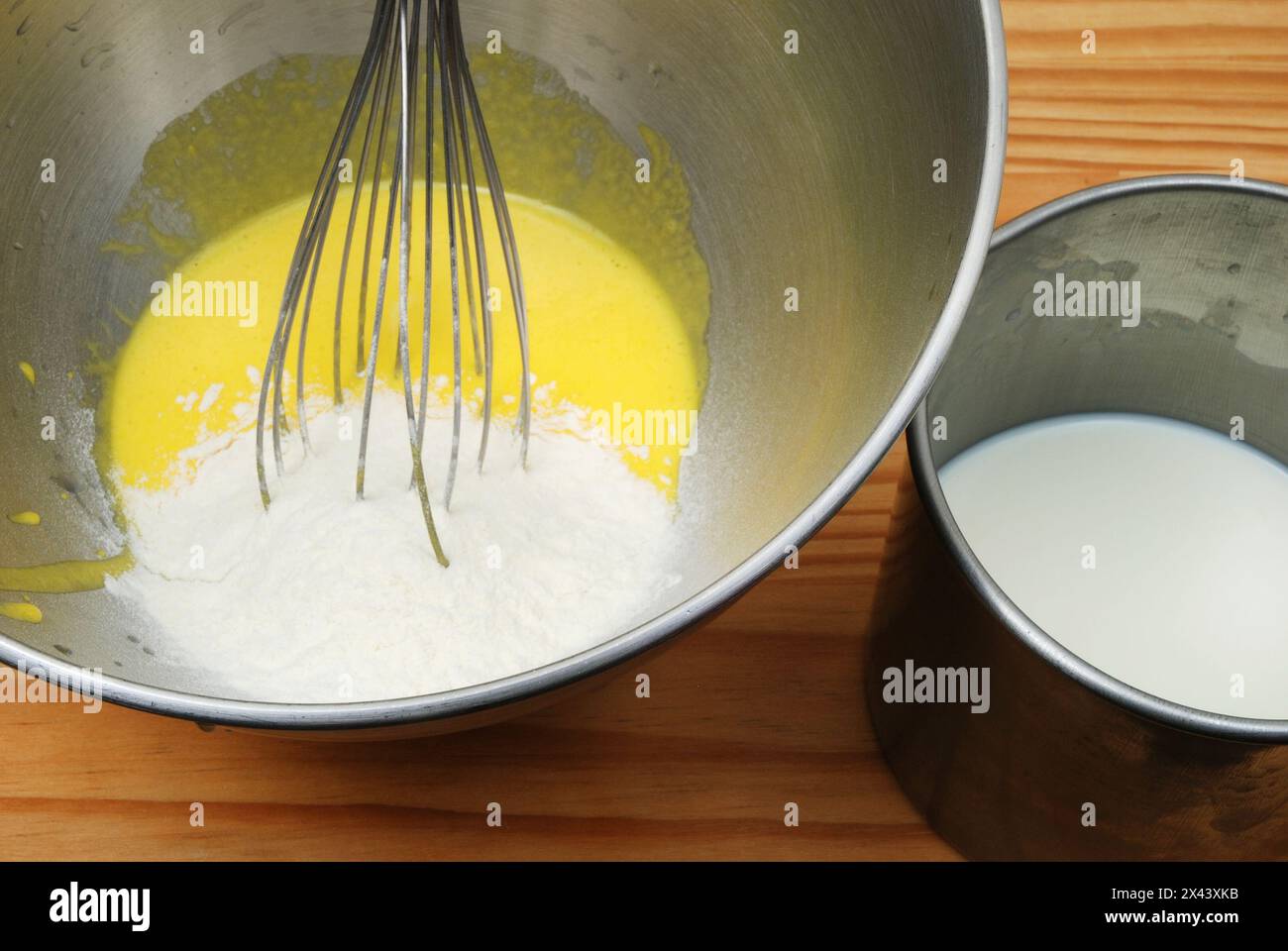 Preparation Chantilly cream recipe, mixing eggs, sugar, milk Stock ...