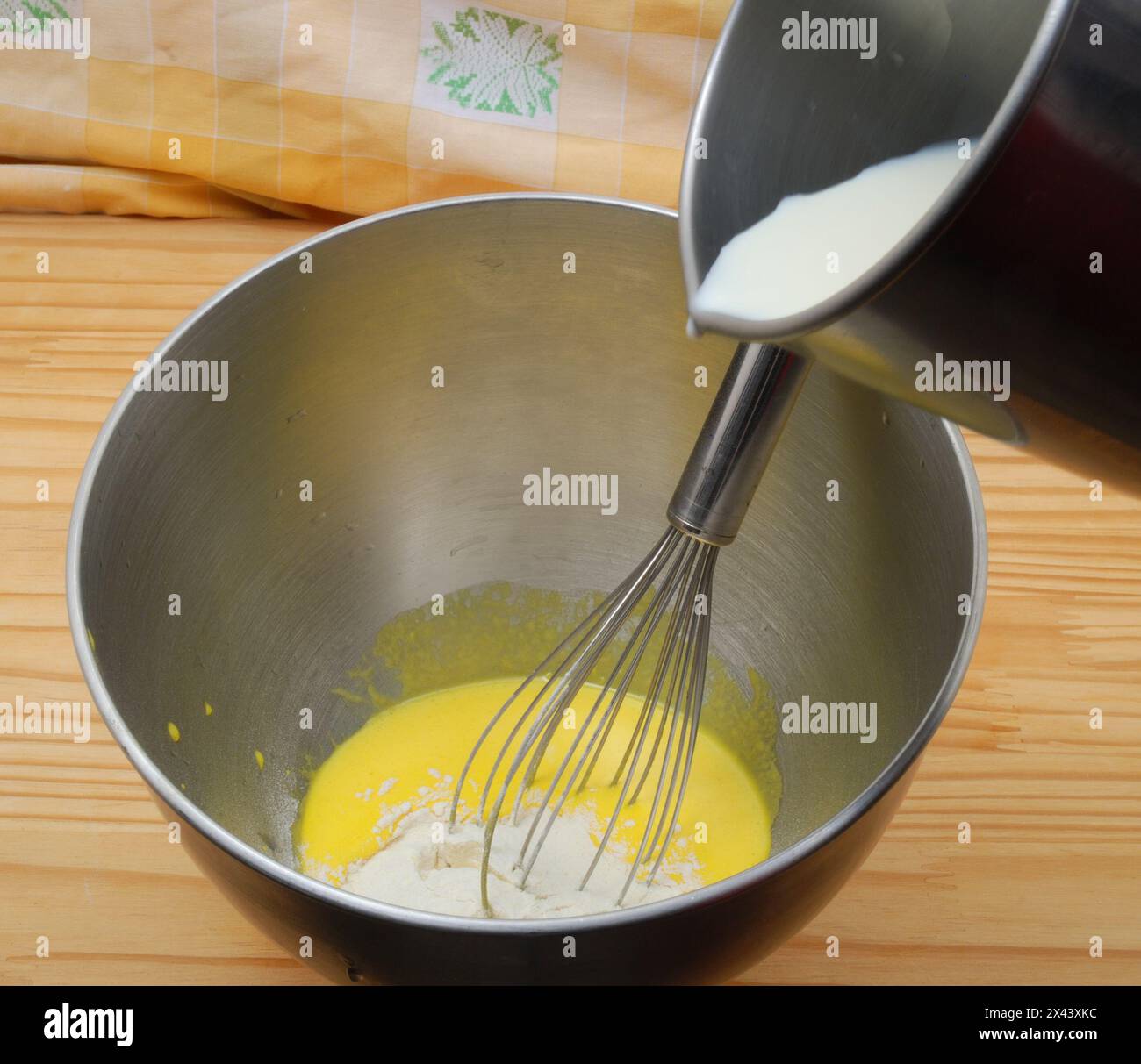 Preparation Chantilly cream recipe, mixing eggs, sugar, milk Stock ...