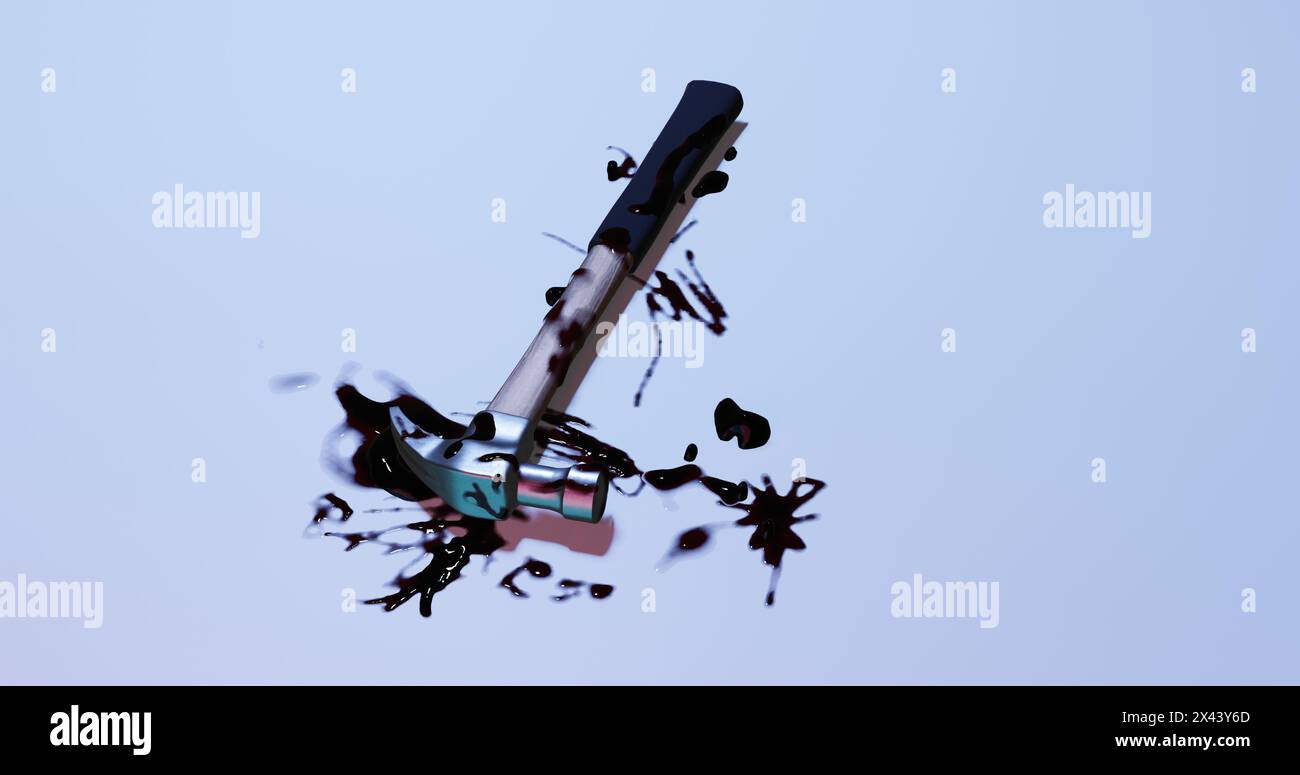 3d render of hammer with blood stain for crime scene or violence ...