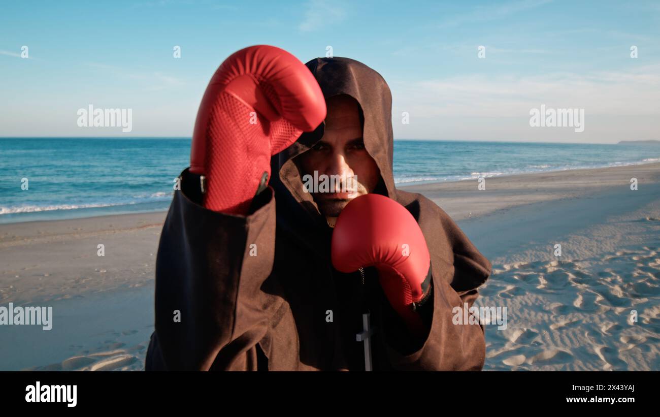 The Defense Pose For An Hooded Boxer Monk Stock Photo - Alamy