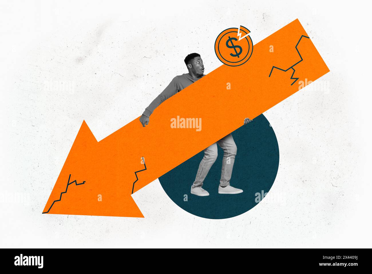 Composite photo collage of astonished shocked american guy hold arrow ...