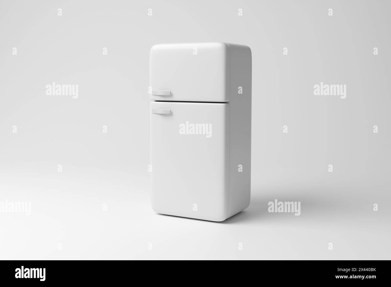 Vintage white fridge on white background in monochrome and minimalism ...