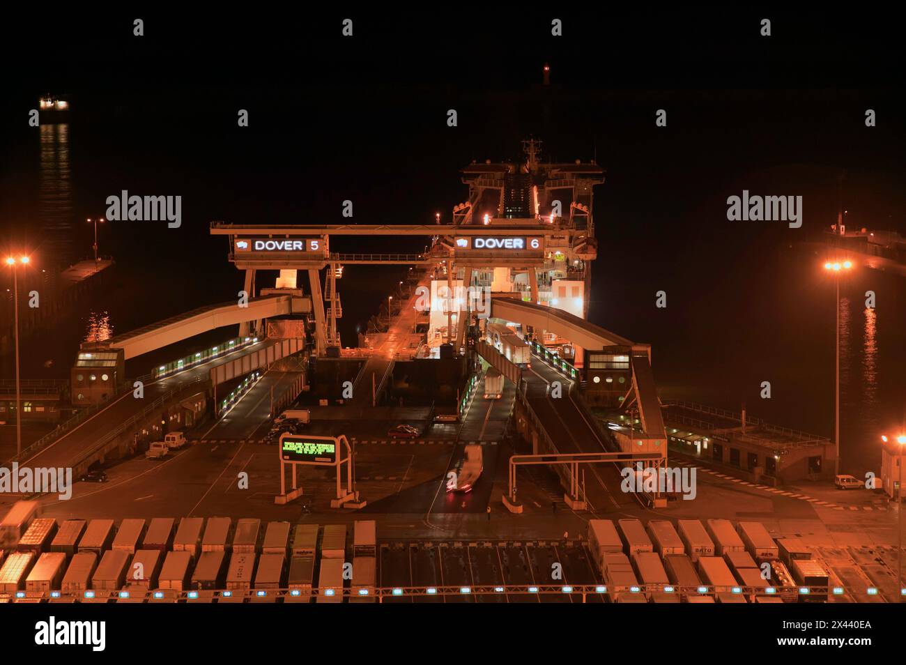Close-up, Night time image of looking down on the Cross-channel ferry ...