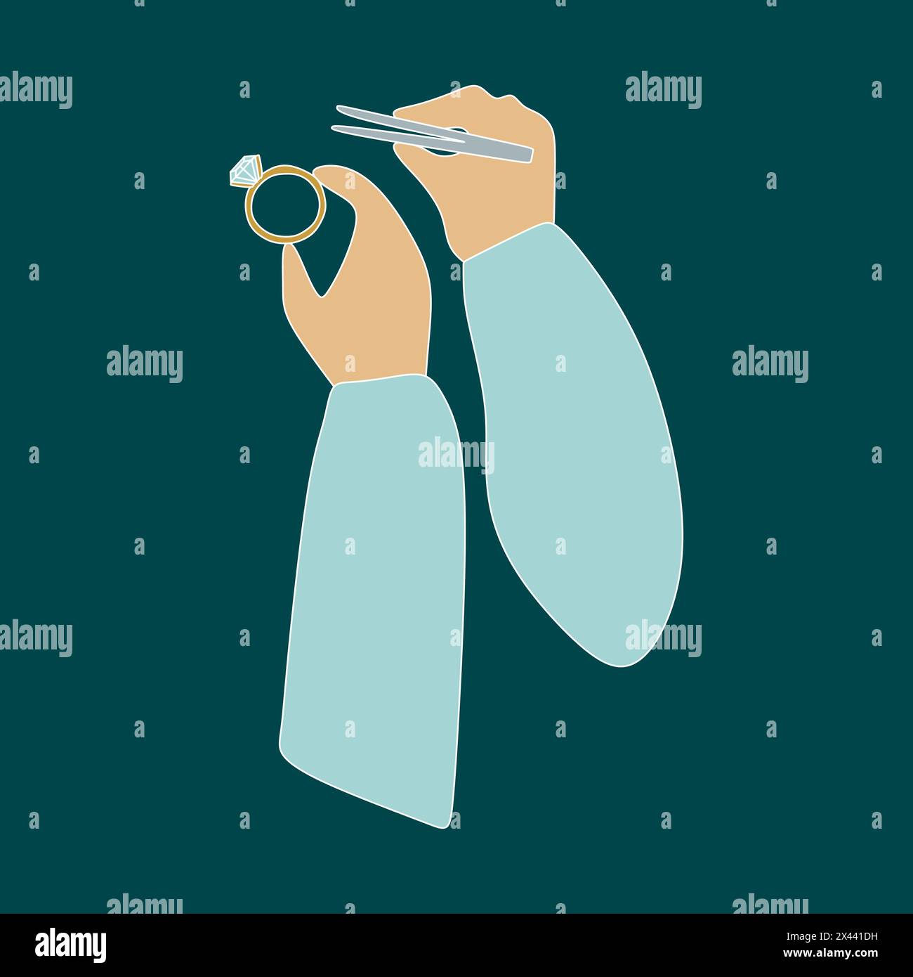 Flat And Outline jeweler hands Holding Tweezers and Big Ruby Gemstone ...