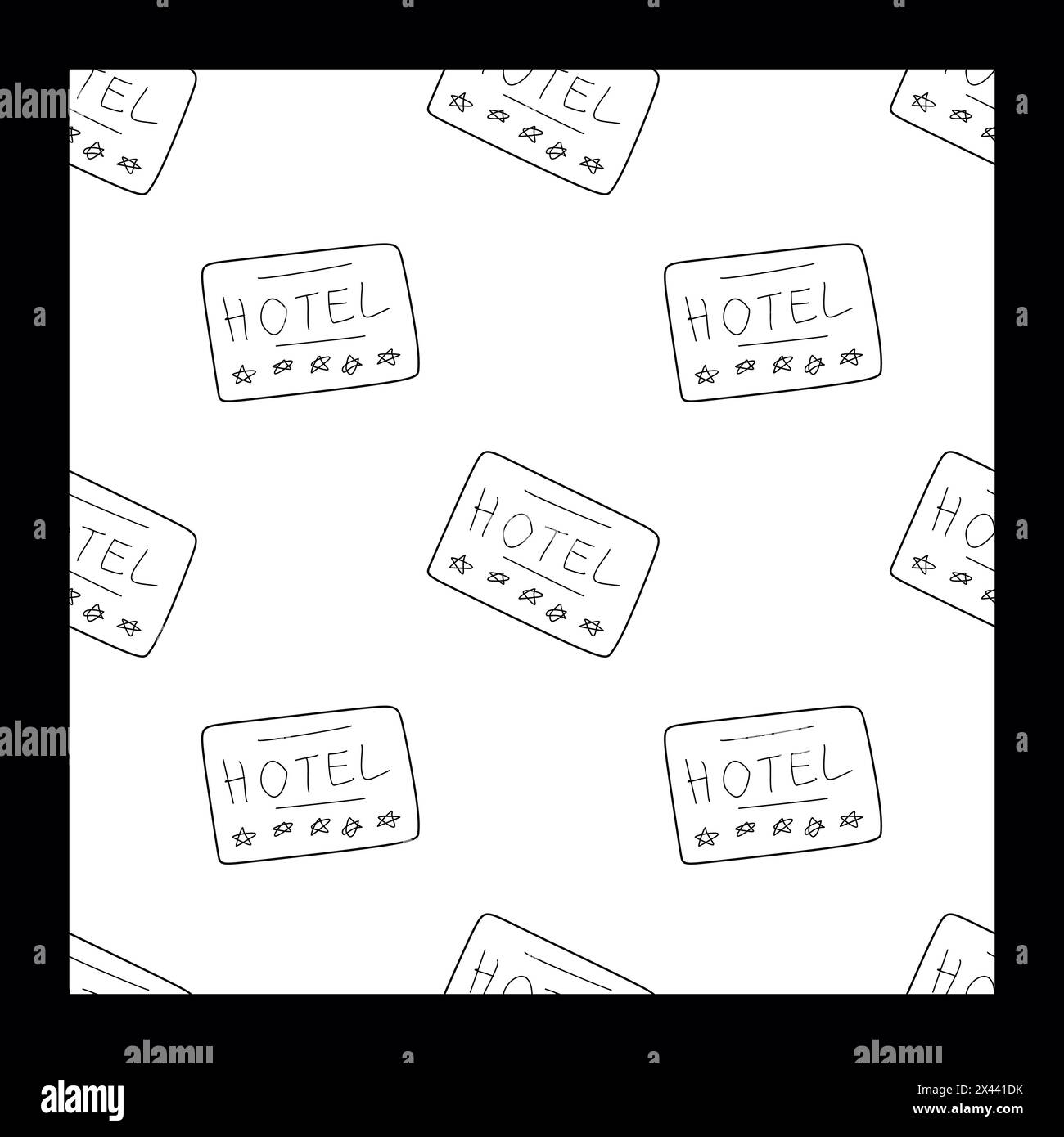 Doodle Seamless Pattern with Sign Hotel with five stars rating. Vector ...
