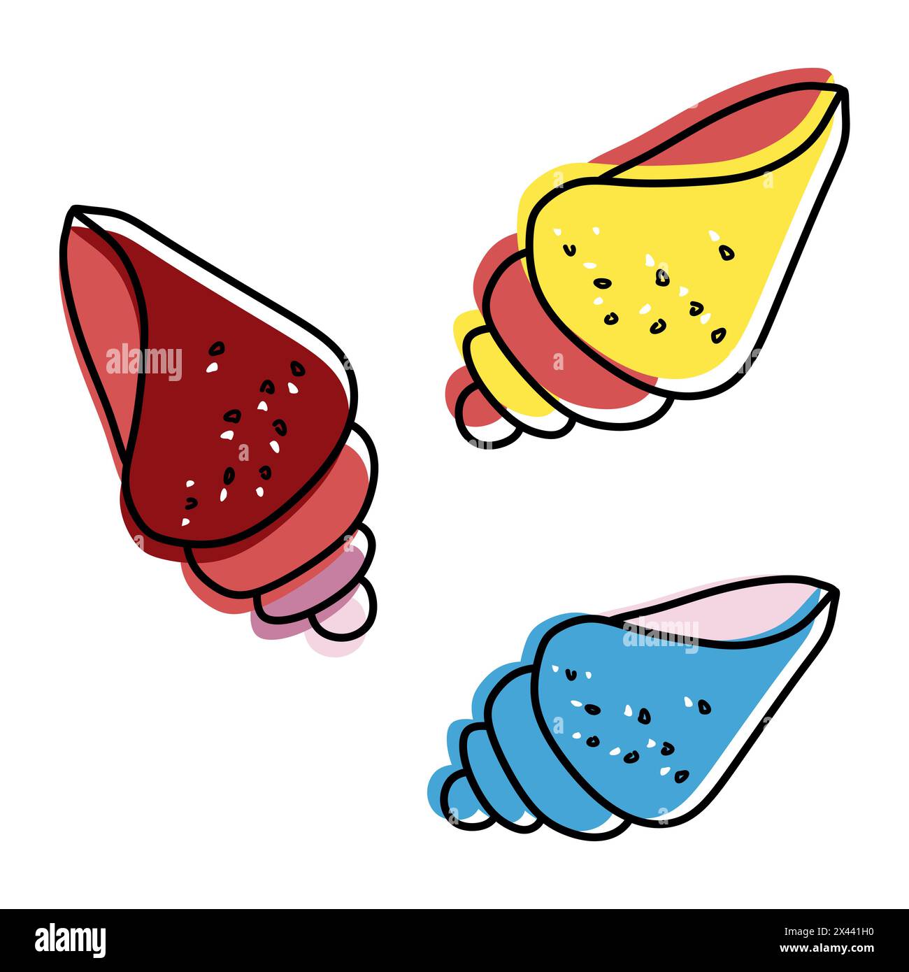 Cute Seashell doodle icon set. Hand drawn sea shells, conches ...