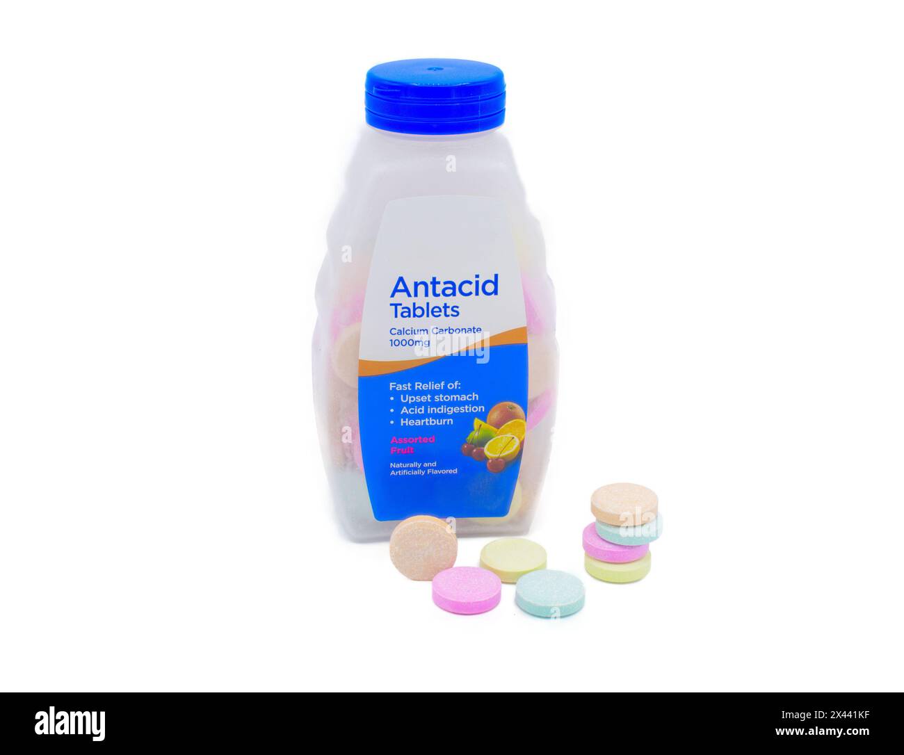 Chewable Antacid tablets for medication, health care concept. Close up ...