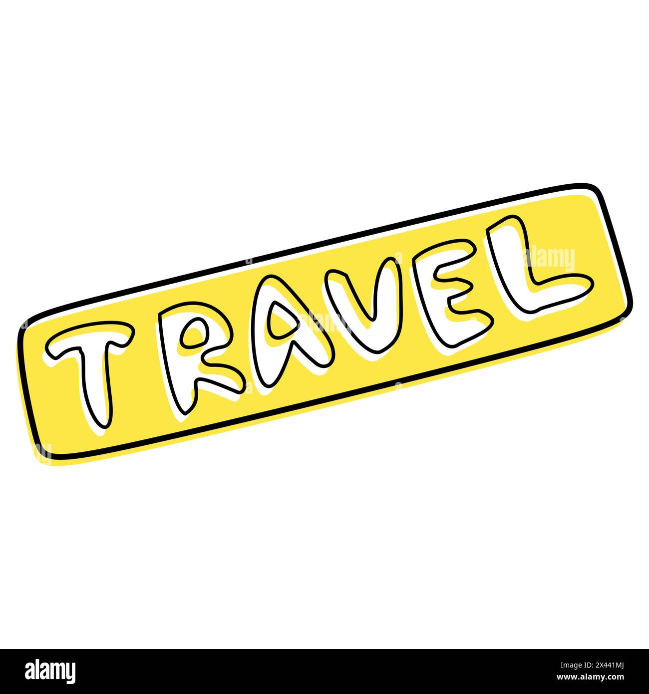 Travel text. Outline black sketch with Yellow isolated on white ...