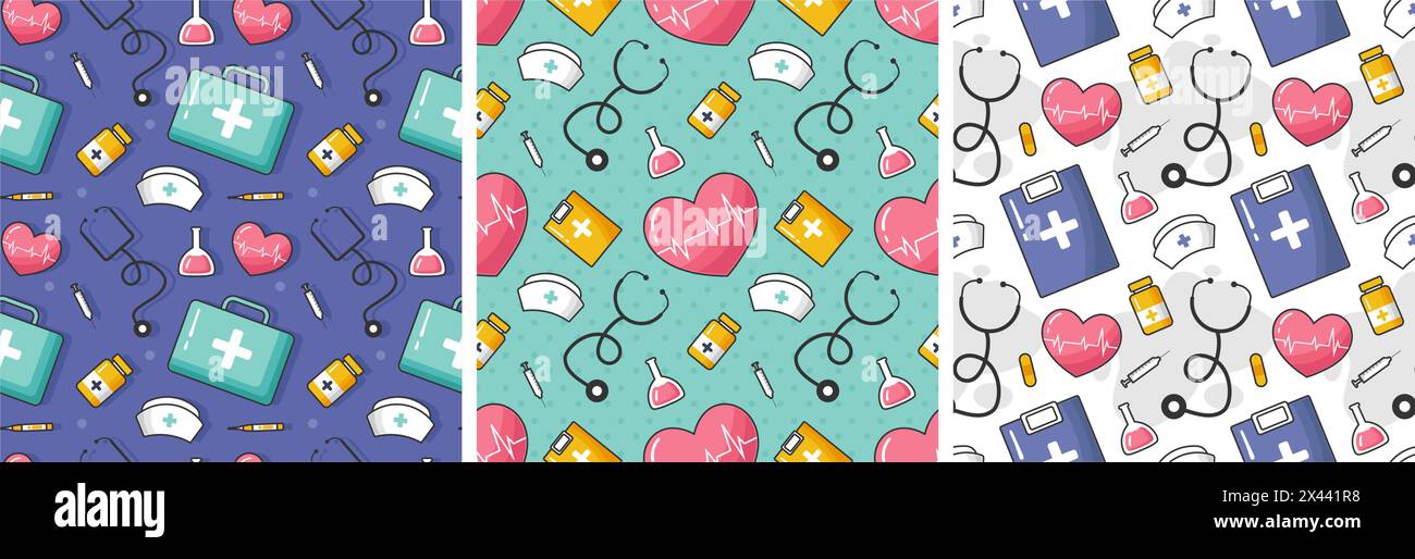 Doctors Seamless Pattern Design with Medical Equipment in Template Hand ...